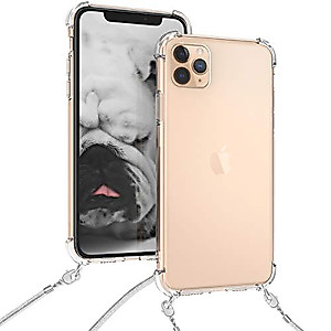 kwmobile Case Compatible with Apple iPhone 11 Pro Max - Crossbody Case Clear Transparent TPU Phone Cover with Metal Chain Strap - Transparent/Silver