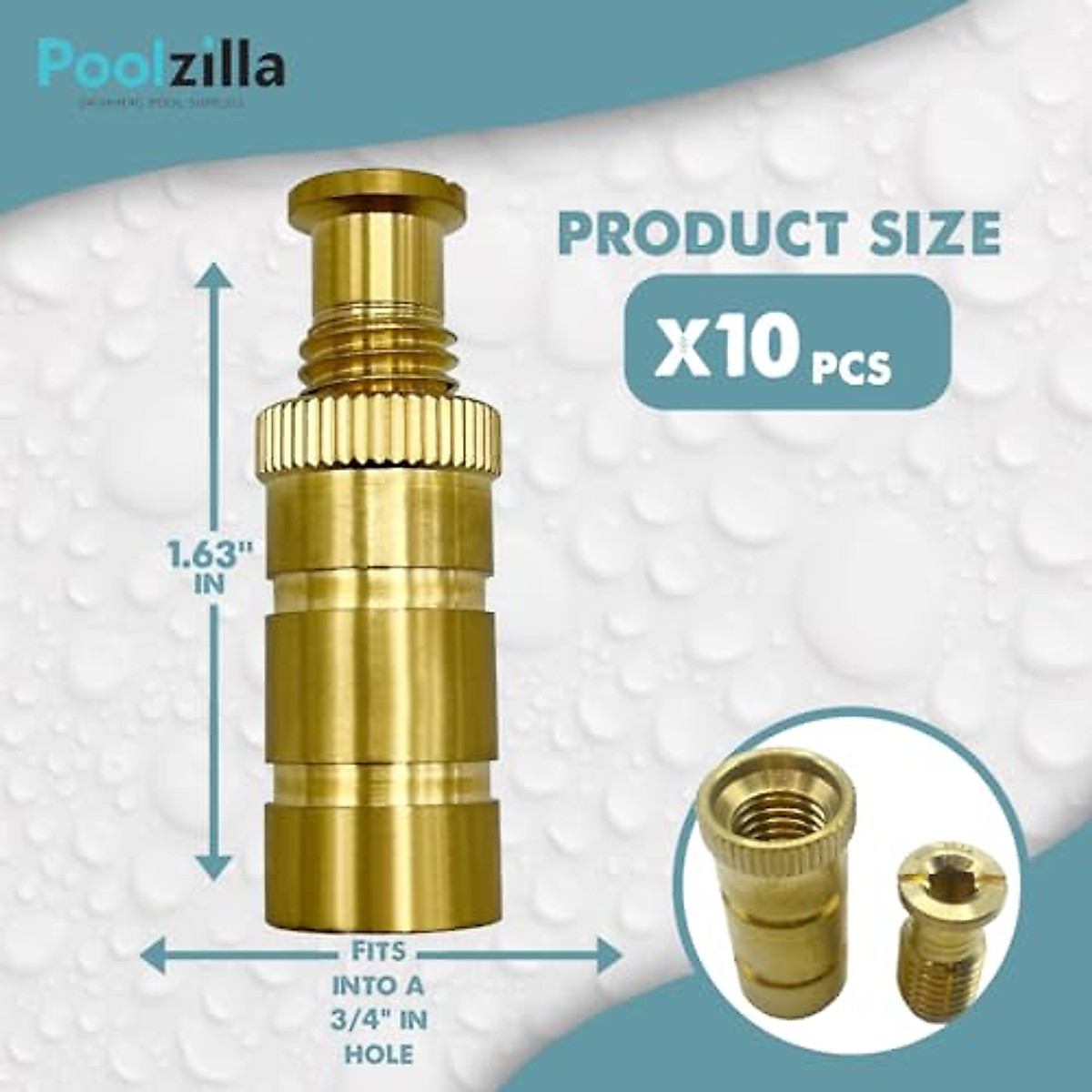 Poolzilla Pool Safety Cover Brass Anchors for Concrete and Pavers - 10 Pack - Universal Fit