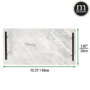mDesign Thin Marble Pastry Board, Cutting Slab Kitchen Serving Tray with Deco Handles for Baking, Chopping, and Rolling - Serve Bread, Candy, Chocolate, Cheese, and Appetizers - Marble/Black