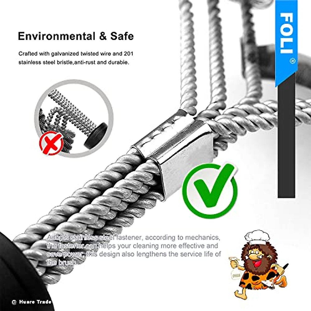 FOLI Grill Brush and Scraper - Bristle Free & Wire Combined Grill Brush - Grill Accessories for Cleaning - 18" Efficient&Safe Cleaner for Gas/Porcelain/Charcoal Grills - BBQ Accessories Gifts for Men