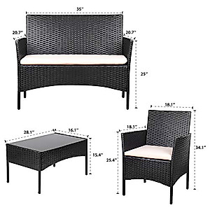 Homall 4 Pieces Patio Rattan Chair Wicker Set,Outdoor Indoor Use Backyard Porch Garden Poolside Balcony Furniture (Black and Beige)