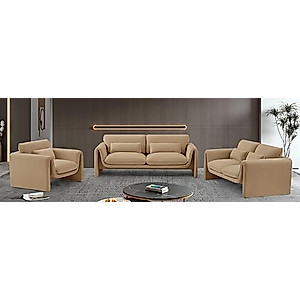 Meridian Furniture 199Camel-L Sloan Collection Modern | Contemporary Velvet Upholstered Loveseat with Soft Camel Velvet Fabric, Curved Arms, 64" W x 38" D x 31" H, Camel