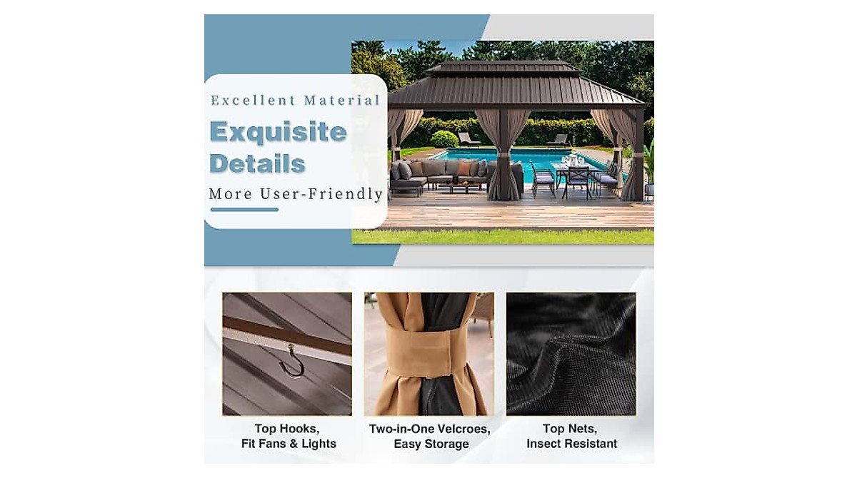 MELLCOM 12'x20' Hardtop Gazebo - Steel Roof, Aluminum Frame