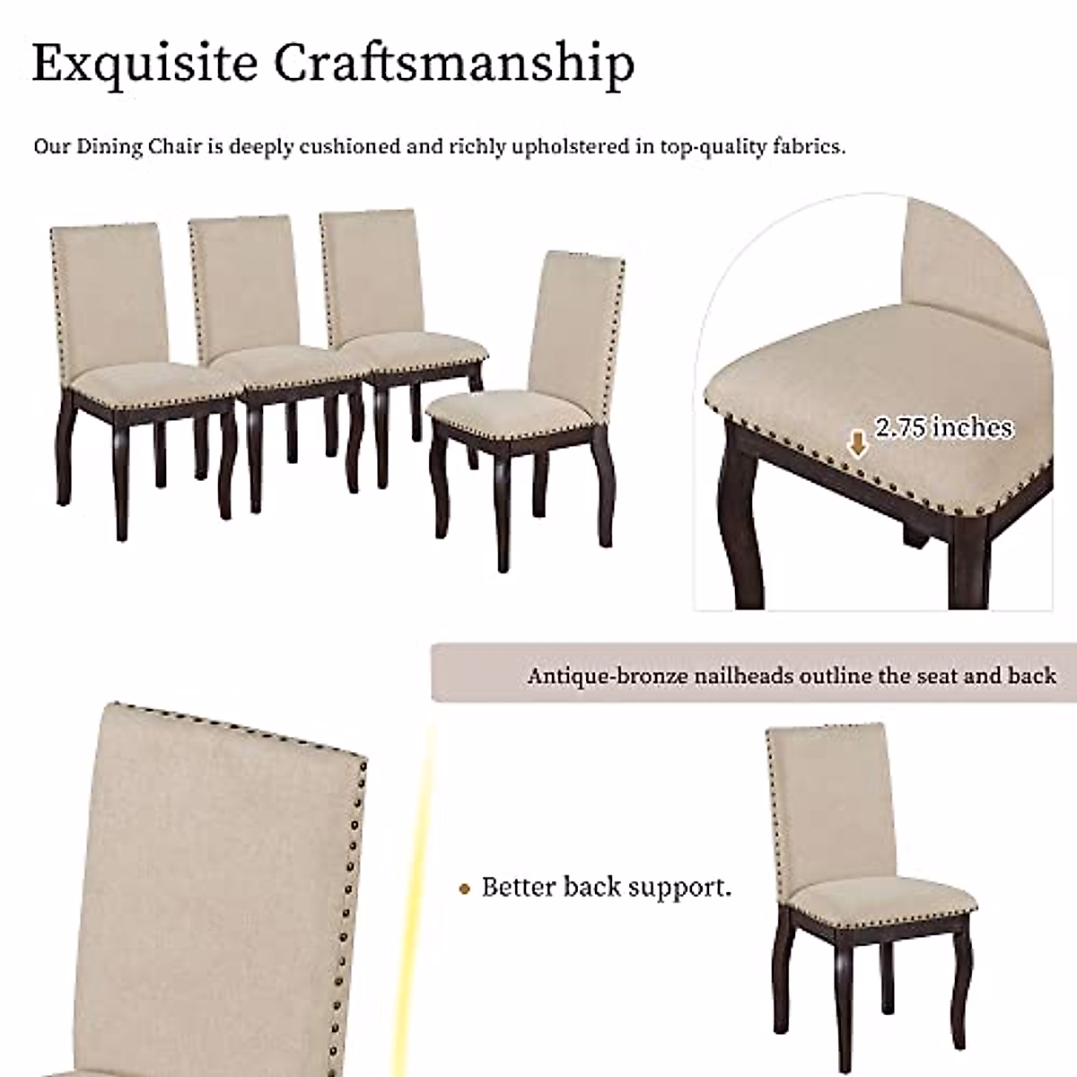 Cutimrke Farmhouse Wood Round Upholstered, Chair with Wingback and Button Tufting, Seats up to 4, for Restaurant, Kitchen (Espresso), 5 Piece Dining Table Set + Extendable Table