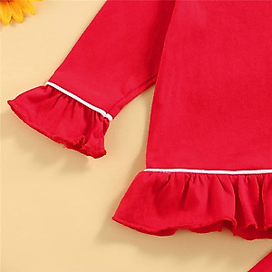 Ayalinggo Toddler Kids Baby Girl Solid Pjs Ruffle Long Sleeve Button Shirt Top and Pants Cotton 2Piece Pajamas Set (Red, 2-3T)