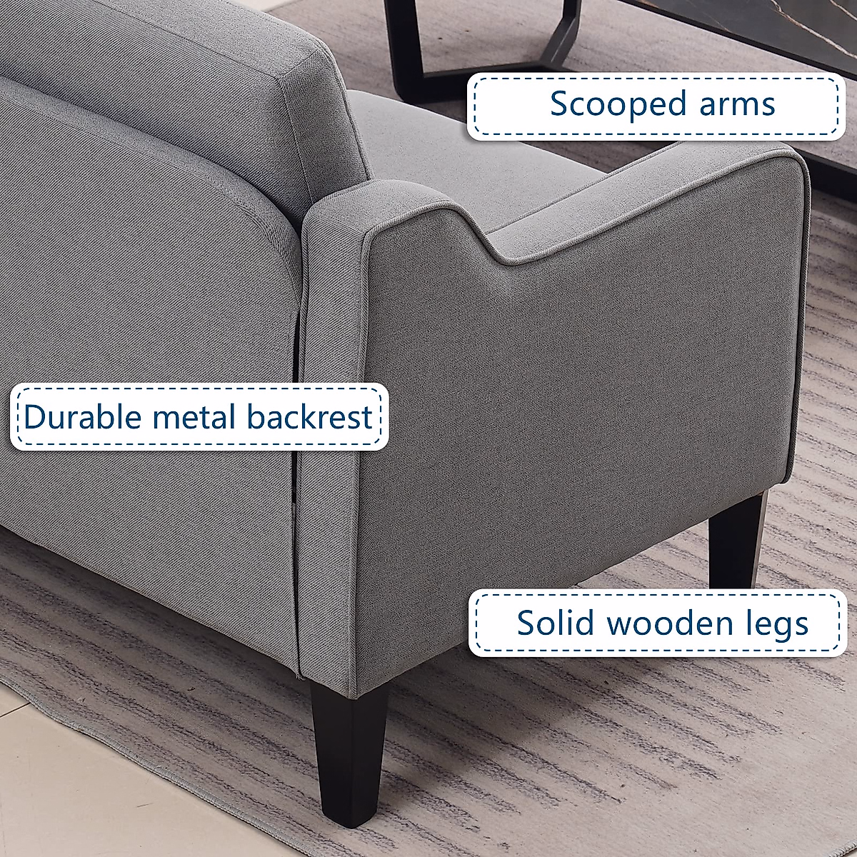 VINGLI Mid-Century Modern Light Grey Loveseat and Sofa Set,53" Small Love Seat+71" Sofa Couch for Living Room,Bedroom,Apartment(Light Grey)