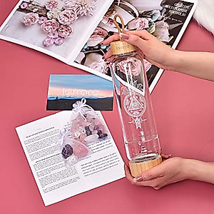 Larrare Crystal Water Bottles 19oz Large Crystal Elixir Infused Water Bottle with Changeable Crystals | Gem Water Bottle with Sacred Pattern and Words (Amethyst, Rose Quartz, Clear Quartz)