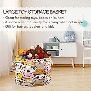 Kigai Cotton Rope Basket Cute Bears Large Storage Basket for Toys Blanket Baby Laundry Basket for Nursery, Closet, Bedroom, Home Organization
