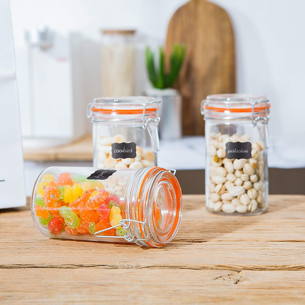 Glass Jars With Airtight Lids,Encheng 16 oz Glass Jars With Leak Proof Rubber Gasket,Wide Mouth Mason Jars With Hinged Lids For Kitchen Canisters,Glass Storage Containers 12 Pack