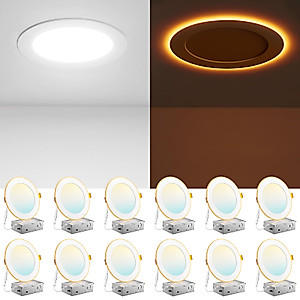Amico 12 Pack 6 Inch 5CCT LED Recessed Ceiling Light with Night Light, 2700K/3000K/3500K/4000K/5000K Selectable Ultra-Thin Recessed Lighting, 12W=110W, 1100LM, Dimmable Canless Wafer Downlight ETL&FCC