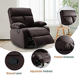 hzlagm Swivel Rocker Recliner, Rocking Recliners Chair for Small Spaces, Small Rocker Recliner Chair, Nursery Rocking Chairs for Living Room, RV, Nursery, Brown