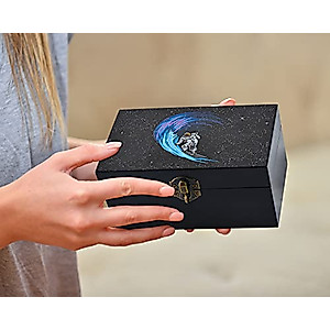 Premium Bamboo Storage Box with Metal Padlock and Keys by Stash House Supply Co. - With Tray, Resealable Pouch, Airtight Jar - Unique Design, Great Gift for all Occasions (Galaxy Waves)