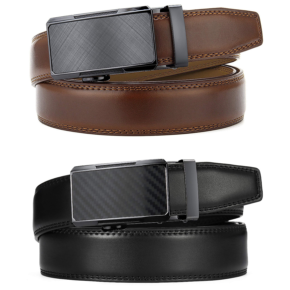 CHAOREN Mens Belts Leather Ratchet 2 Pack - Mens Dress Belt for Dress Pants(32mm)