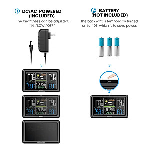 Newentor Weather Station Wireless Indoor Outdoor Thermometer, 7.5in Large Display Atomic Weather Clock, Temperature Humidity Monitor with Moon Phase, Weather Forecast and Barometric Pressure, Black