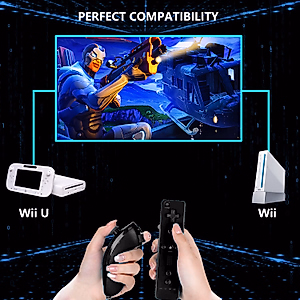 Wii Remote and Nunchuck Controller, Wireless Controllers Compatible with Wii/Wii U with Silicone Case and Wrist Strap (Black)