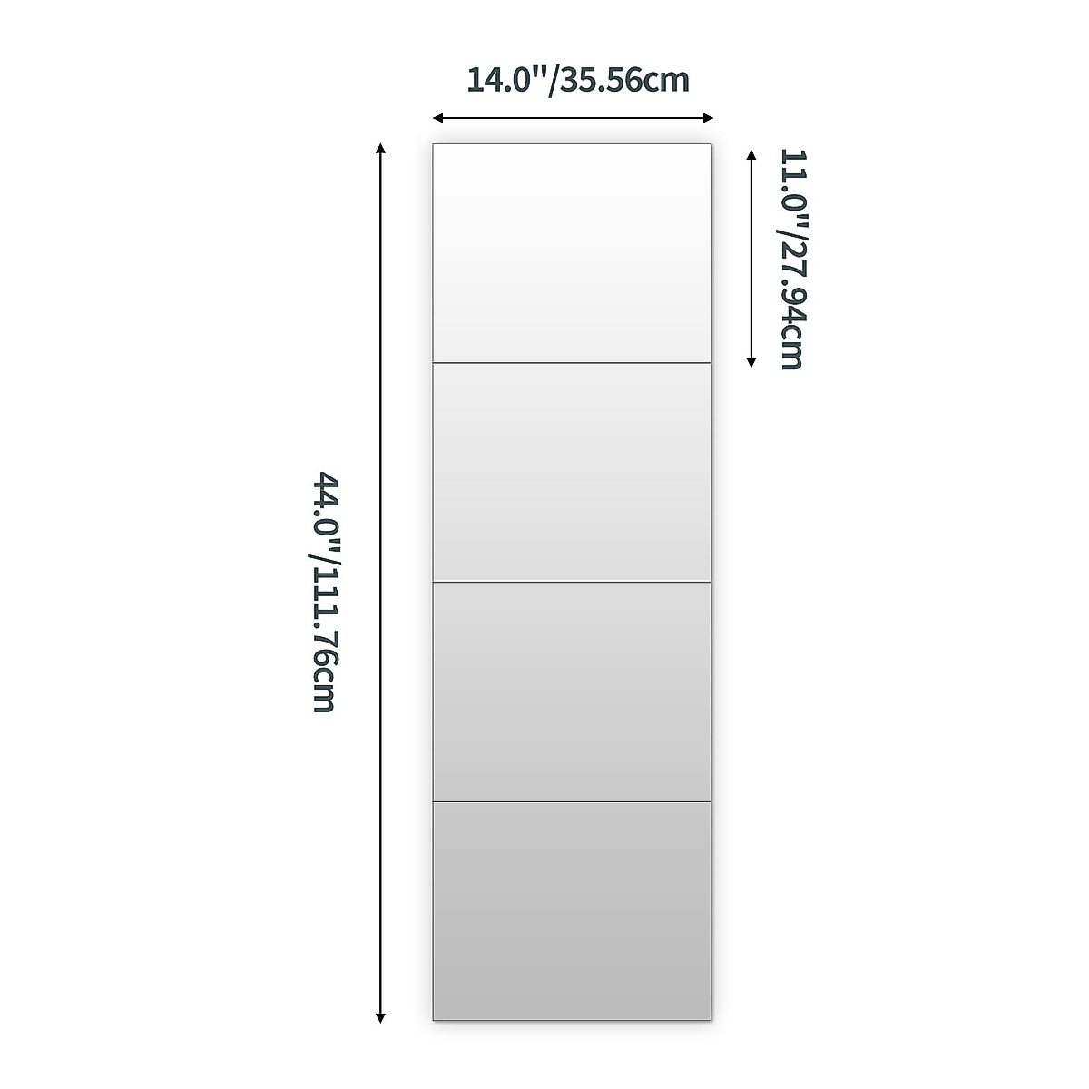 PETAFLOP Full Length Mirror Tiles, 4Pcs 14x11 Inch Glass Full Body Wall Mirror for Home Gym Bedroom Living Room Closet Door Dorm