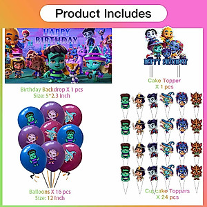 Super Monster Party Supplies Decorations Birthday Cake Topper Banner Decor Backdrop Balloons