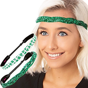 Hipsy Irish Green Headband St Patricks Day Accessories Shamrock Headbands Gift Pack (Green Braided & Sparkly Clover 2pk)