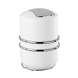 WENKO 22766100 Small Express-Loc System, Wall Mounted Garbage Can, Bathroom Trash Bin with Swing Lid, White, 5.9 x 8.9 x 7.1 in, 5.9 x 8.9 x 7.1 inch, Shiny