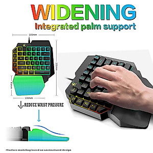 FELICON One Handed Gaming Keyboard and Mouse Combo, Rainbow Backlit 39 Keys Portable Small Mechanical Feel Keyboard with Wrist Rest Support, RGB Backlight 6 Buttons Adjustable Mice for PC Gamer