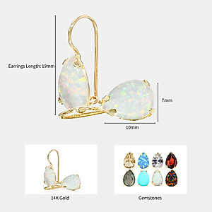 14K Yellow Gold 7X10mm White Opal Teardrop Gemstone Drop Earrings, October Birthstone, Dainty Opal Gemstones Earrings, Bridal Handmade Wedding Jewelry Gift for Brides