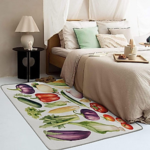 Vegetable Rug & Home Decor - 4x5 Rug, Kitchen Rugs for Living Room Bedroom, Food Carpet, Washable Non Slip Soft Low Pile Indoor Area Rug & Room Decor