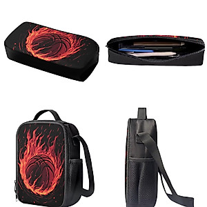 FANCOSAN Cool Basketball Pattern Kids Backpack Travel Rucksack School Bag + Lunch Box + Pencil Bag 3 Piece