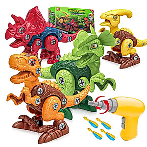 Powerextra Take Apart Dinosaur Toys, STEM Dinosaur Toy Set with Electric Drill, Educational Learning and Fun Construction for Kids Ages 3-8