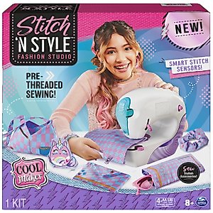 Cool Maker, Stitch ‘N Style Fashion Studio, Pre-Threaded Sewing Machine Toy with Fabric and Water Transfer Prints, Arts & Crafts Kids Toys for Girls