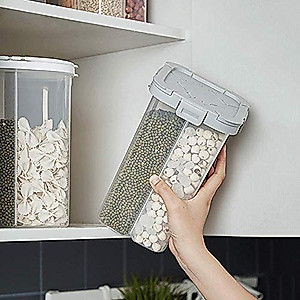BIPEGE Airtight Cereal Storage Container, Clear 2.3L Airtight Kitchen Food Storage Container with Lids and Compartments for Grain, Sugar, Flour, Rice, Nuts, Snacks