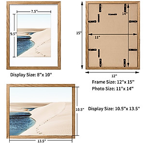 Axeman 11x14 Picture Frame with Mat for 8x10, Solid Oak Wood Picture Frames with Tempered Glass, Natural Wooden 11x14 inch Photo Frame for Wall with Wall Hook Included, Set of 2, Natural