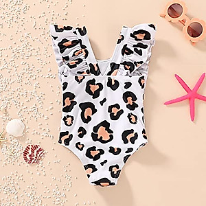 YOUNGER TREE Infant Baby Girl Swimsuit Plaid Beach Bikini Ruffles Swimwear Bathing Suit Outfits (3-6 Months, Leopard)