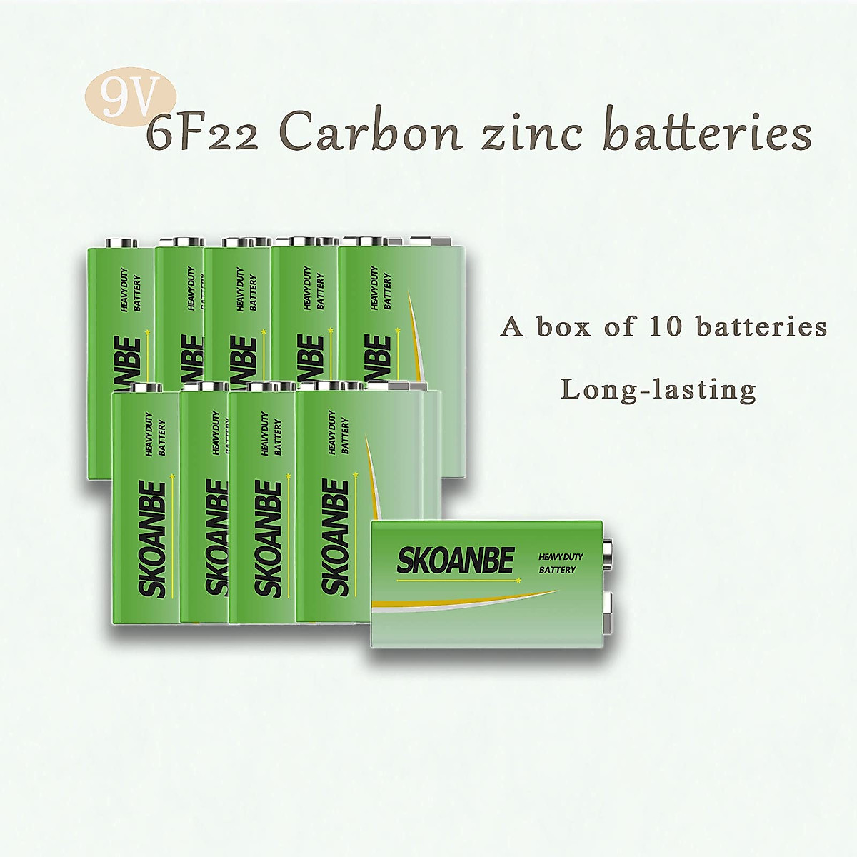 SKOANBE 6F22 Carbon zinc 9V Batteries 10 Count (Pack of 1)