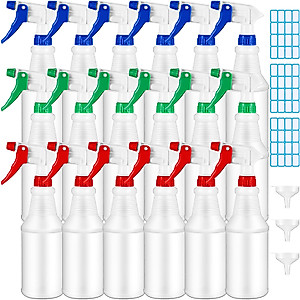 Yinder 18 Pcs 16 Oz Plastic Spray Bottle Bulk Empty Refillable Spray Bottles for Cleaning Solution Leak Proof Water Sprayer Bottle with Adjustable Nozzle Mist/Stream Mode (Red, Blue, Green)