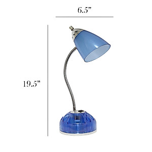 Limelights LD1015-CBL Flossy Organizer Desk Lamp with Charging Outlet Lazy Susan Base, Clear Blue 18.50 x 6.40 x 6.40 inches
