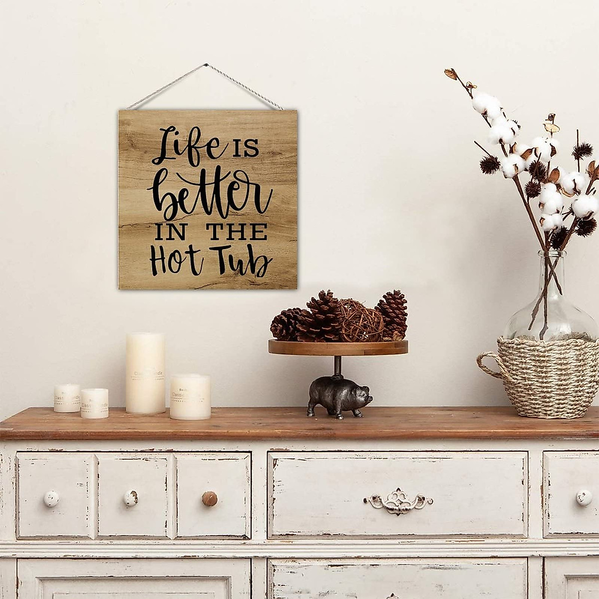 Funny Bathroom Pallet Sign Life is Better in The Hot Tub Rustic Wooden Plank Hanging Sign with Sayings Quote Country Bathroom Wall Sign Wall Hanging Decor for Bathhouse Toilet 12in