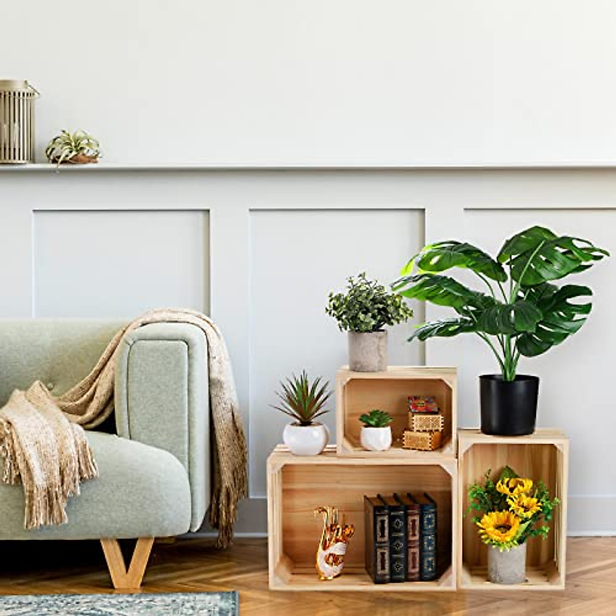 ZENFUN 3 Pack Wooden Nesting Crates with Handles, Decorative Hand Crafted Wood Box Nesting Crate Farmhouse Storage Basket Container for Display and Organization, Home Centerpieces