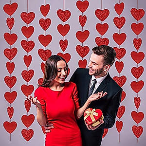 8 Packs Red Glitter Heart Garland- NO DIY - Heart Garland Decorations - Valentines Day Red Heart Hanging String Garland - Valentines Day Decorations - Valentine's Day Party Decorations Supplies