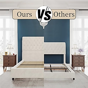 PaPaJet King Size Bed Frame Upholstered Bed Frame King with 52.8” Tall Headboard/Cream