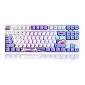 BOYI IK87 75% Tri-Mode Mechanical Gaming Keyboard,BT5.0/2.4G Wired RGB Keyboard,N-Key Rollover TKL Custom Keyboard Gateron Yellow Switch(Purple Dream Encounter Keycaps)