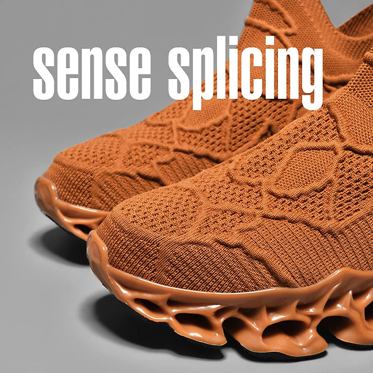 Poramea Mens Slip on Loafers Walking Tennis Shoes Laceless Running Blade Sneakers Mesh Trail Jogging Casual Athletic Brown Size 8.5