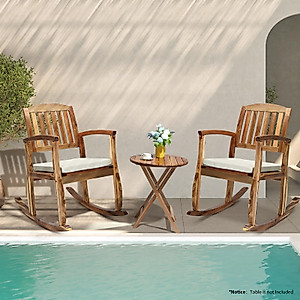 VINGLI Acacia Patio Rocking Chair with Cushions, Outdoor Wooden Rocker Support 400 LBS for Indoors & Outdoors, 2 Pack