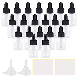 Yookat Eye Dropper Bottles 20 Pack 25ml Dropper Bottles 20 Pieces Labels and 2 Pieces Funnels Plastic Dropping Bottles Set for Essential Oils Travel and Lab