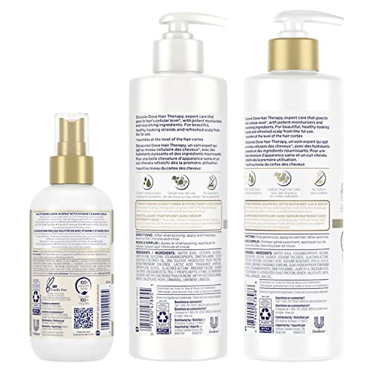 Dove Hair Therapy Shampoo, Conditioner and 7-in-1 Hairspray for Damaged Hair Breakage Remedy with Nutrient-Lock Serum