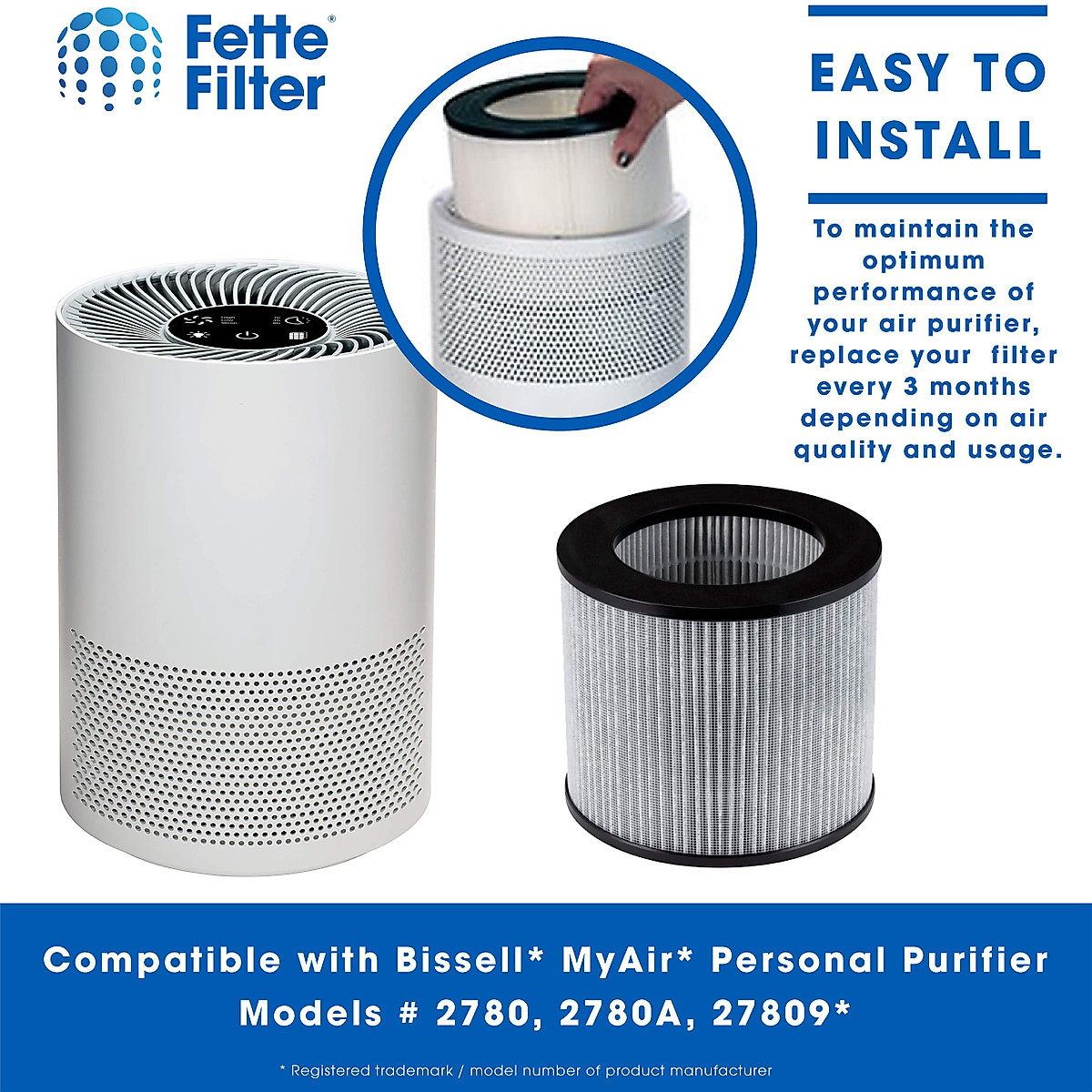 2801 Premium Air Purifier Filters Compatible with Bissell 2801 High Efficiency and Carbon Filter for Bissell My Air Personal Models # 2780, 2780A, 27809, 3329, 2780P, 3329, 2780B - Pack of 2