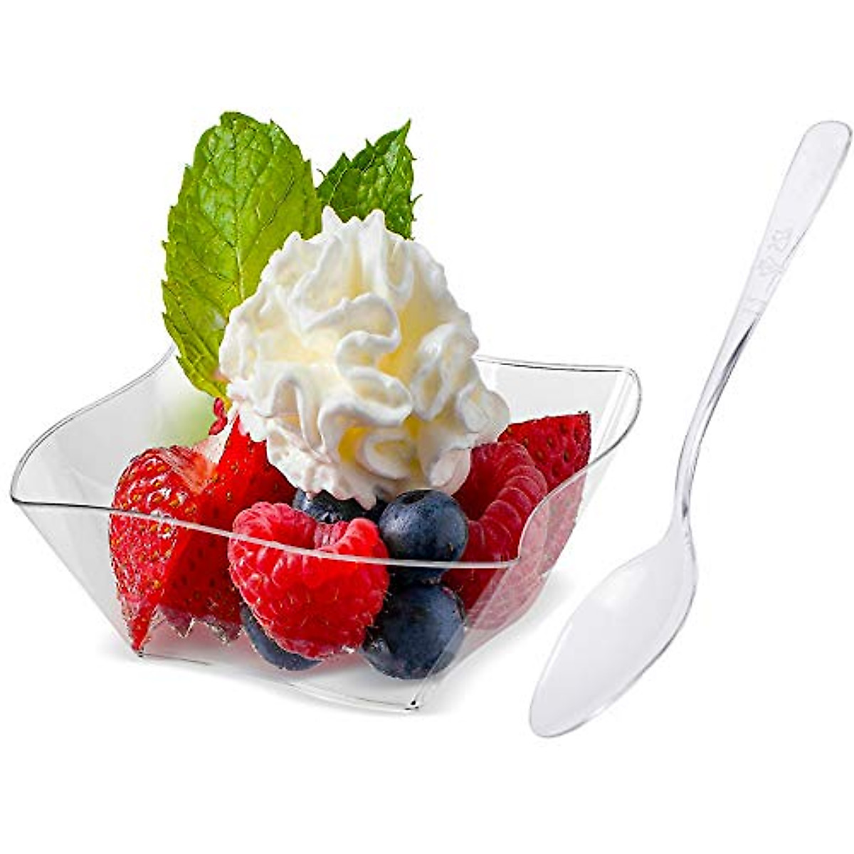 Lawei 100 pack 5 oz Mini Dessert Cups with Spoons - Mini Dessert Plates Disposable Bowls for Chocolate Desserts, Appetizers, Dessert Samplers, Dessert Shot Glasses & More