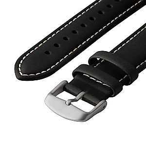 Archer Watch Straps - Top Grain Leather Watch Bands for Apple Watch (Black/Natural White Thread, Matte Silver Hardware, 42/44/45/49mm)
