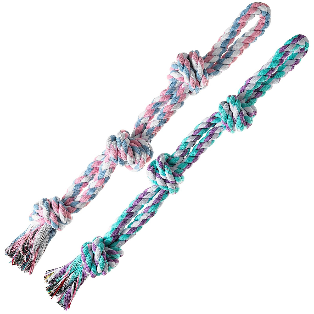 XIGOU Dog Rope Toys 2 Pcs Indestructible Dog Toys, Dog Chew Toys for Aggressive Chewers, Tough Puppy Teething Chew Toys for Boredom, Dental Cleaning Tug of War Dog Toy, Great for Small to Large Breed