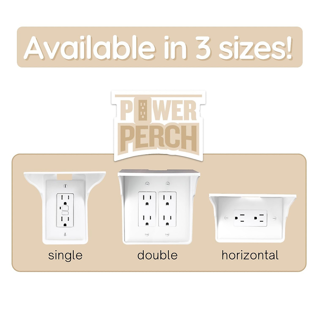 Storage Theory Power Perch Double Outlet Shelf - Convert Your Outlet into Display Shelves - Alexa Speaker Stand, Electric Toothbrush Holder - Light Socket Shelf 2 Pack, White