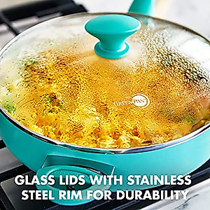 GreenPan Rio Healthy Ceramic Nonstick 5QT Saute Pan Jumbo Cooker with Helper Handle and Lid, PFAS-Free, Dishwasher Safe, Turquoise